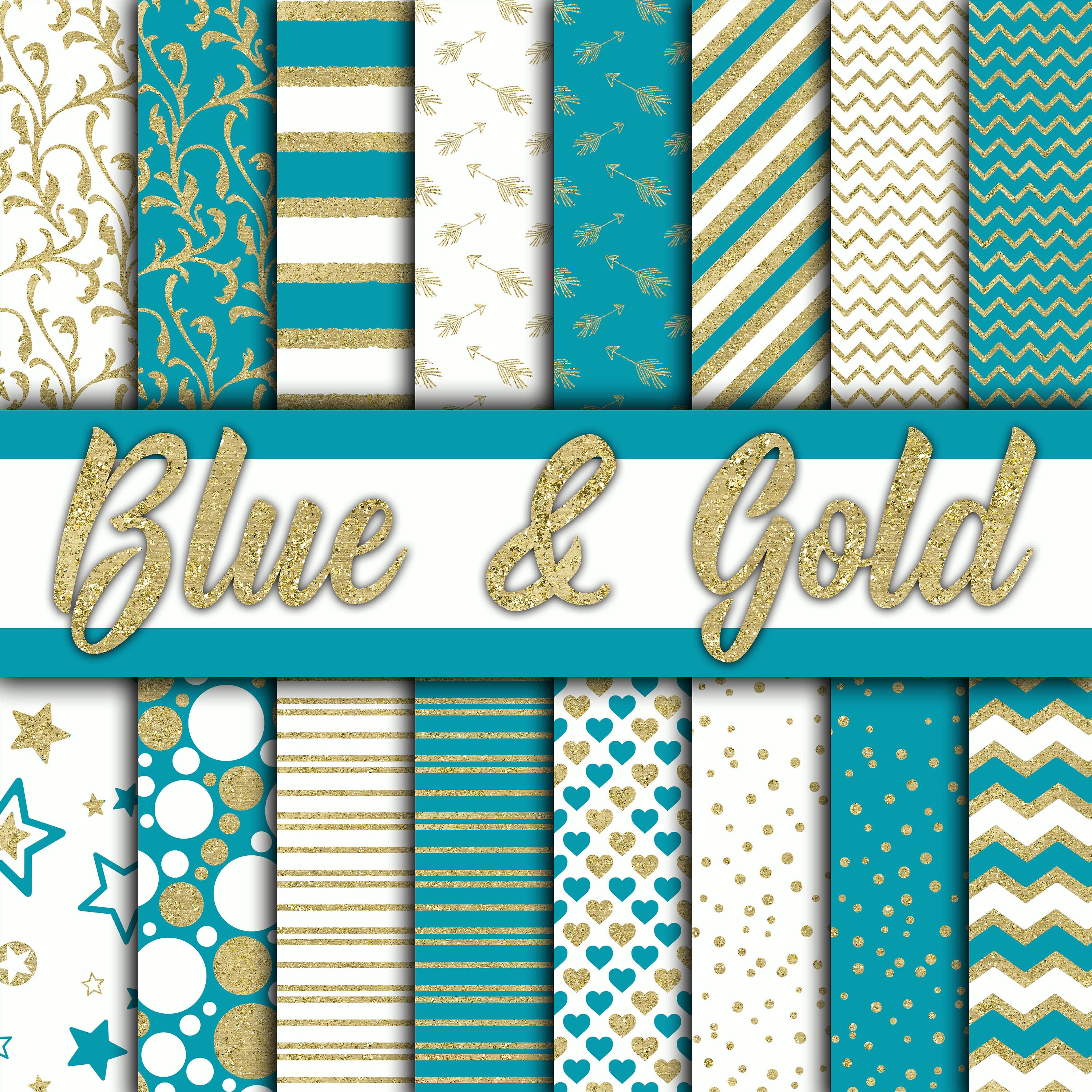 Blue and Gold Digital Paper - Blue and Gold Glitter Textures and ...