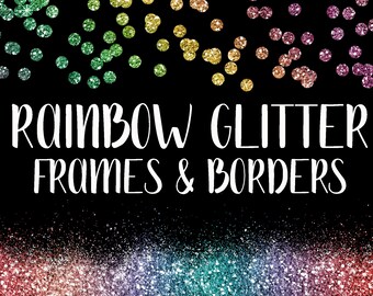 Rainbow Confetti Borders Clipart Rainbow Border Overlays - Etsy