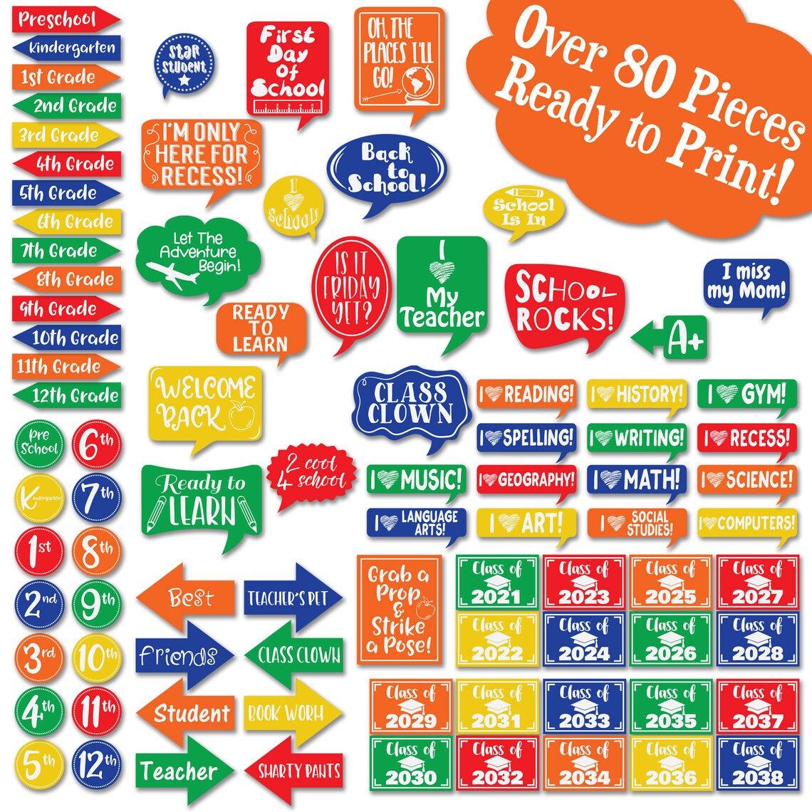 Back to School Photo Booth Props and Decorations - First Day of School ...