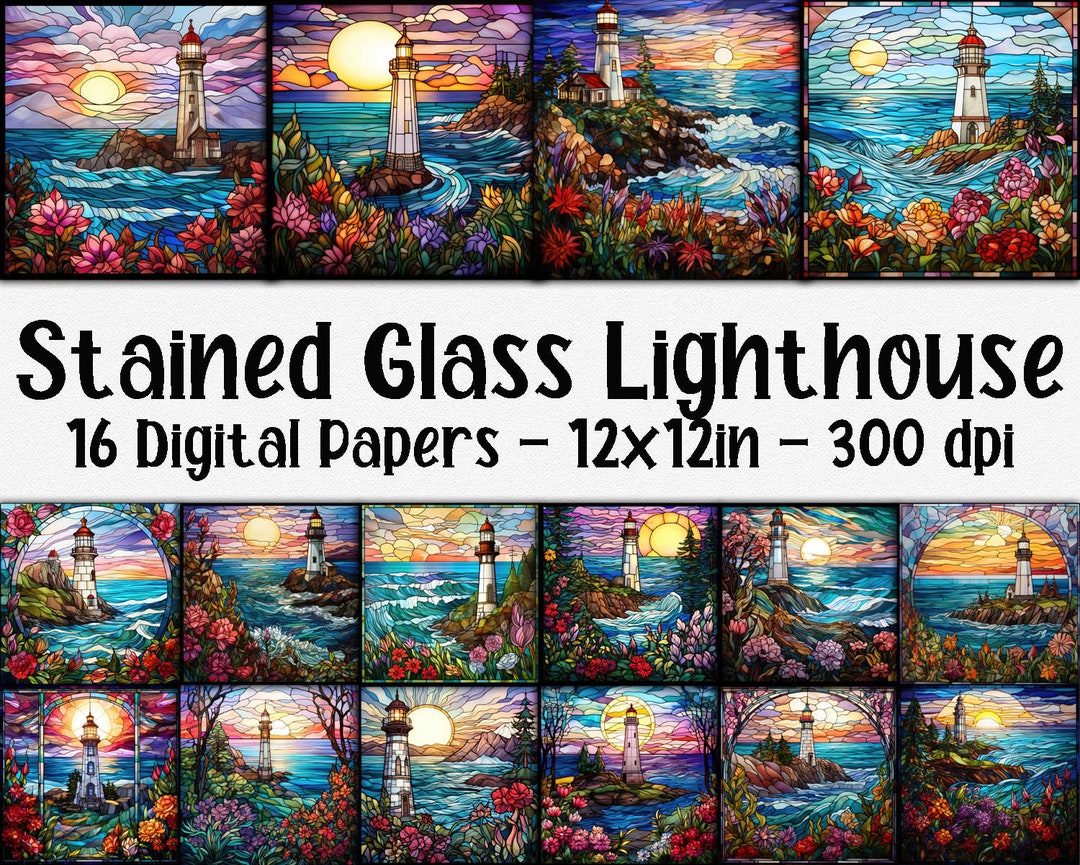 Stained Glass Lighthouse Digital Papers - Lighthouses Stained Glass ...