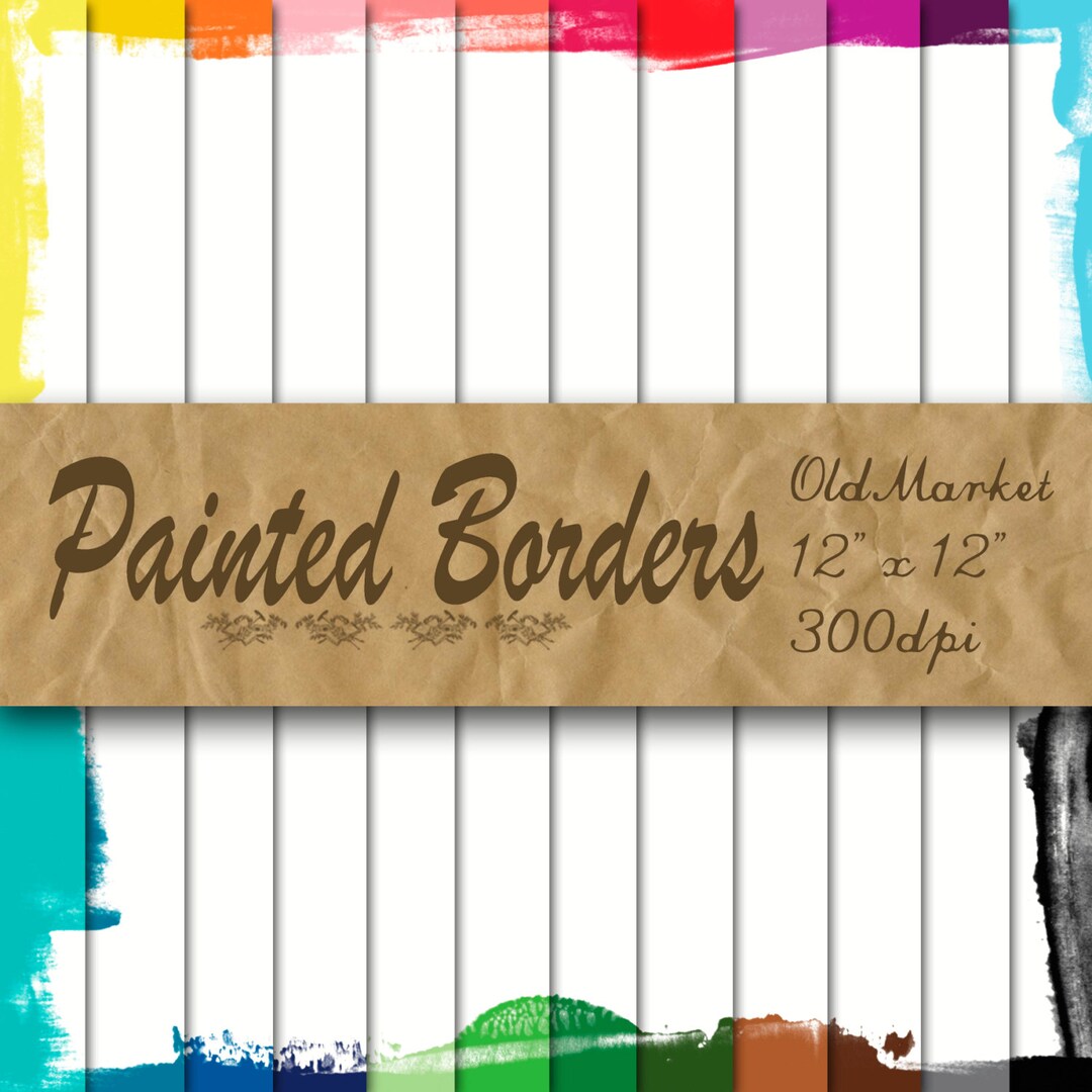 Painted Borders Digital Paper - Paintbrush Stroke Frames - 24 Colors ...