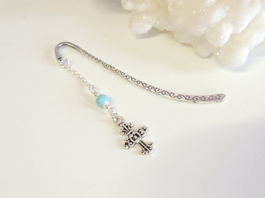 Cross Bookmark, Religious Bookmark, Beaded Bookmark, Metal Cross ...