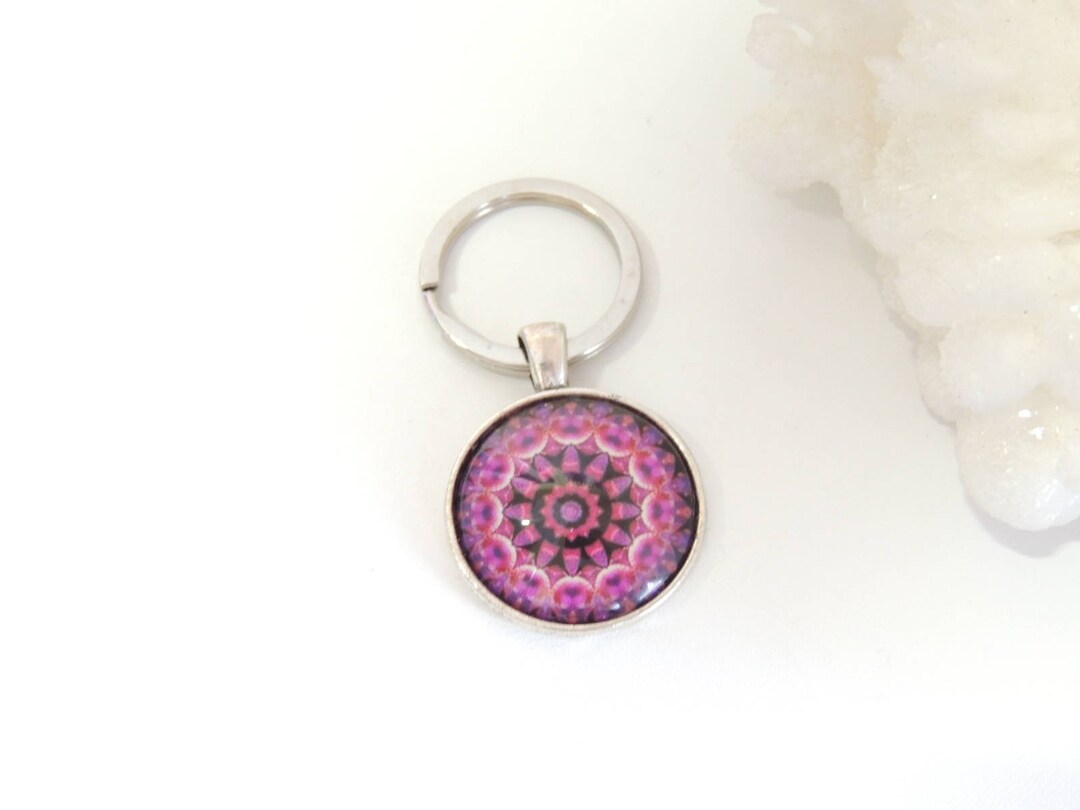 Mandala Key Ring or Necklace, Pink Purple Mandala, Keychains, Glass ...