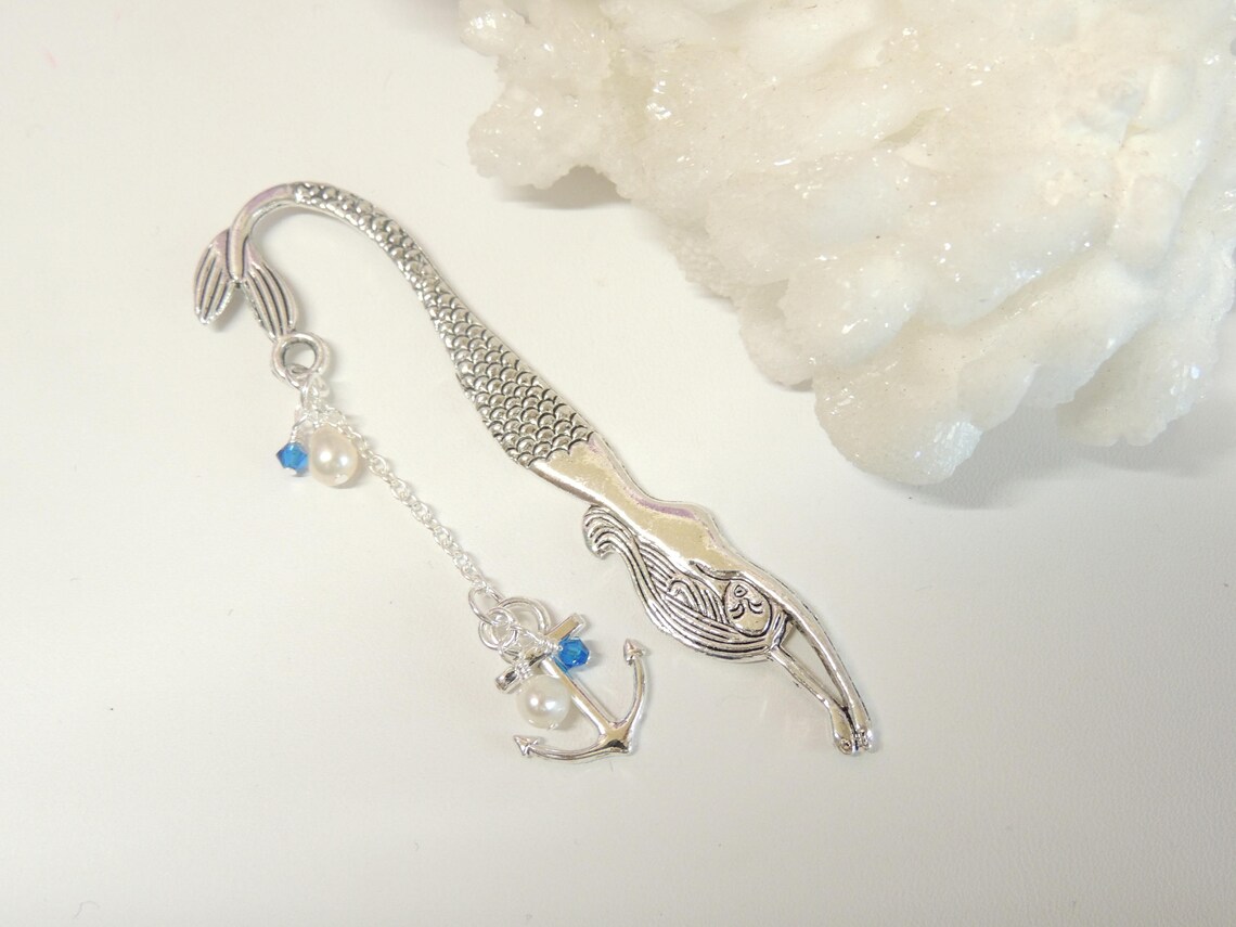Mermaid Bookmark With Freshwater Pearls Metal Bookmark - Etsy