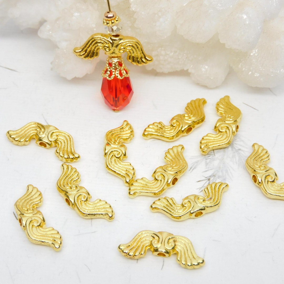 Angel Wing Spacer Bead 10pc Shiny Gold Tone, DIY Jewelry Supplies ...