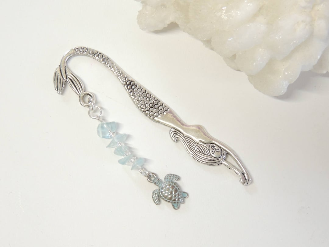 Mermaid Bookmark With Sea Turtle Charm, Metal Bookmark, Little Mermaid ...