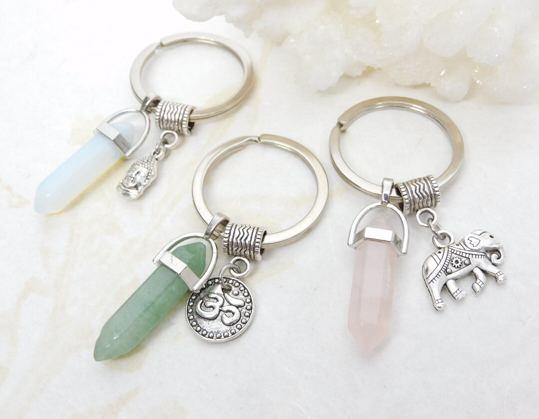 Crystal Point Key Chain With Charm, Crystal Charm Keyring, Crystal ...