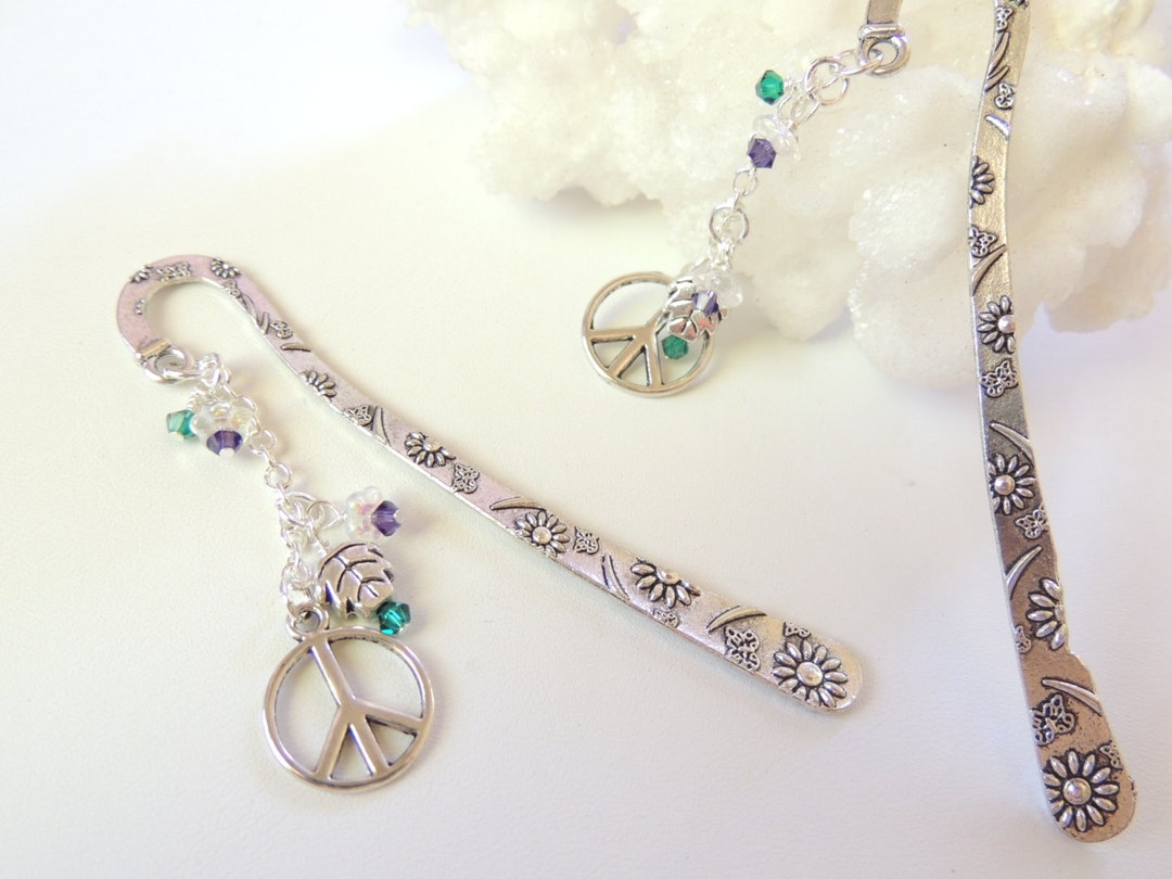 Peace Sign Flower Bookmark, Handmade Bookmarks, Boho Flower Bookmark ...