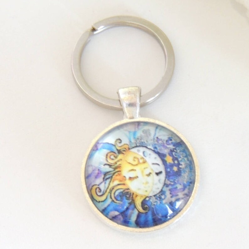Celestial Sun Moon Keychain, Sun Key Chain, Glass Dome Keychain, Key ...