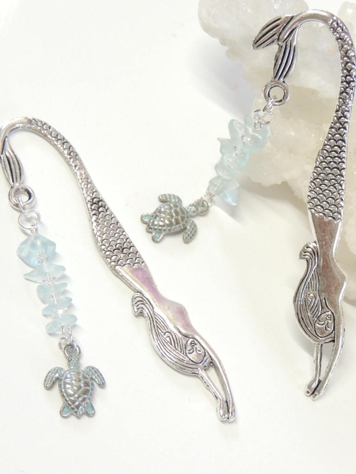 Mermaid Bookmark With Sea Turtle Charm, Metal Bookmark, Little Mermaid ...