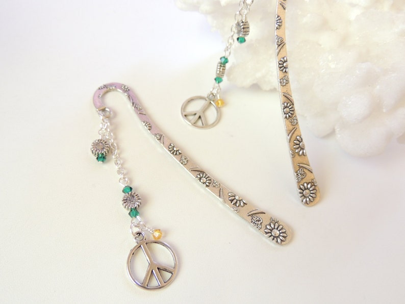 Peace Sign Daisy Flower Bookmark, Handmade Bookmarks, Boho Flower ...