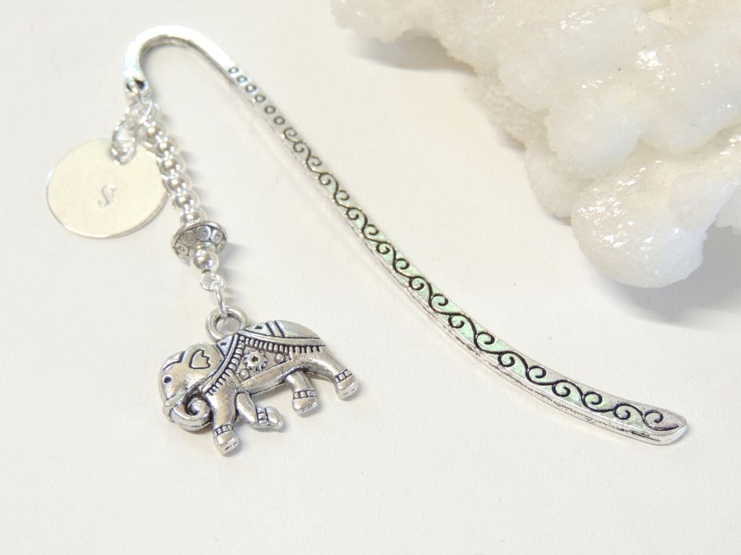 Elephant Bookmark With Initial, Hand Stamped Bookmark, Customized Gift ...