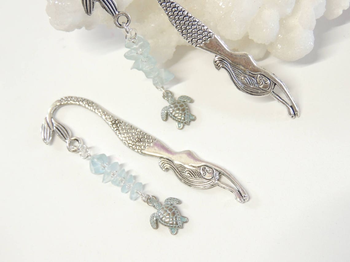 Mermaid Bookmark With Sea Turtle Charm, Metal Bookmark, Little Mermaid ...