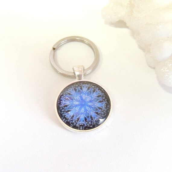 Mandala Keychains Blue White Mandala Key Rings Glass Dome - Etsy