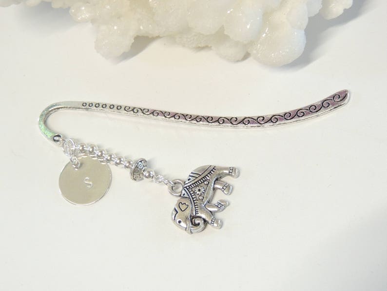 Elephant Bookmark With Initial Hand Stamped Bookmark | Etsy
