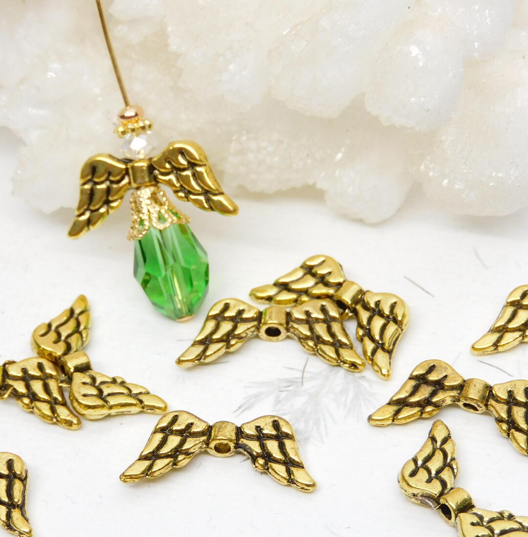 Angel Wing Spacer Bead 10pc Gold Tone, Antique Gold Beads, Craft DIY ...