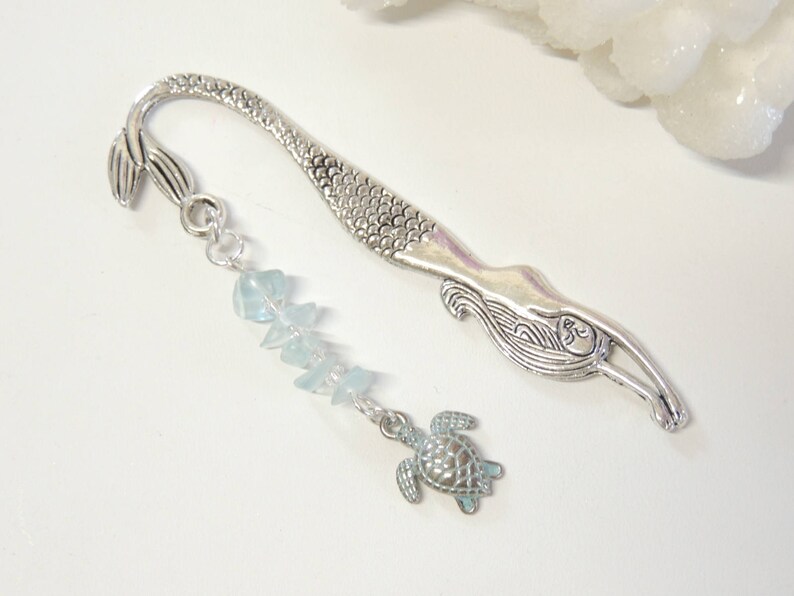 Mermaid Bookmark With Sea Turtle Charm, Metal Bookmark, Little Mermaid ...