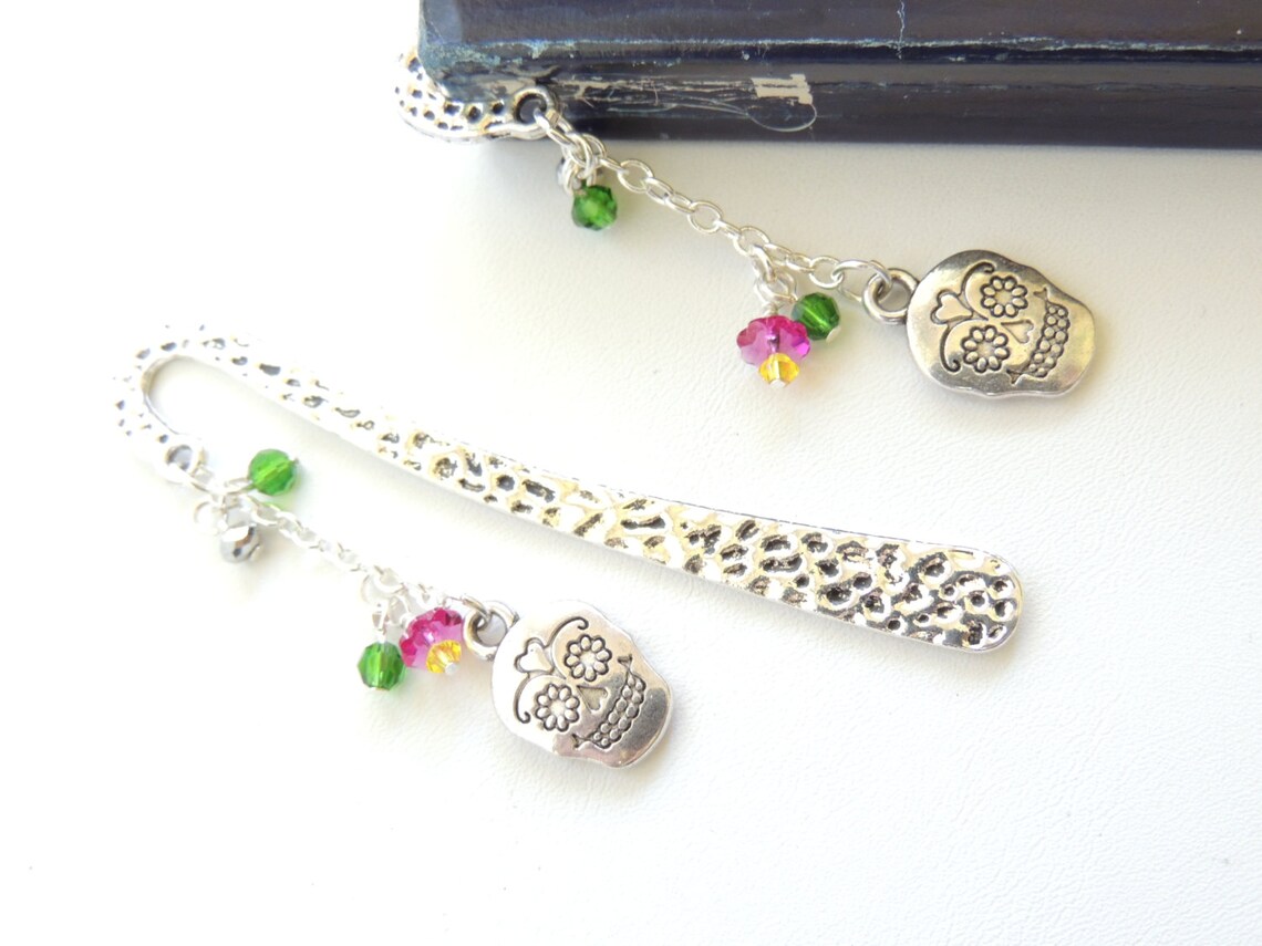 Skull Bookmark, Day of the Dead Sugar Skull Bookmark, Handmade Ornate ...