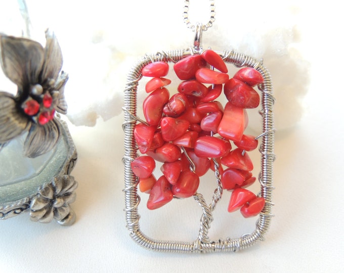 Red Coral Tree of Life Necklace, Tree Necklace, Woodland Jewelry, Wire ...