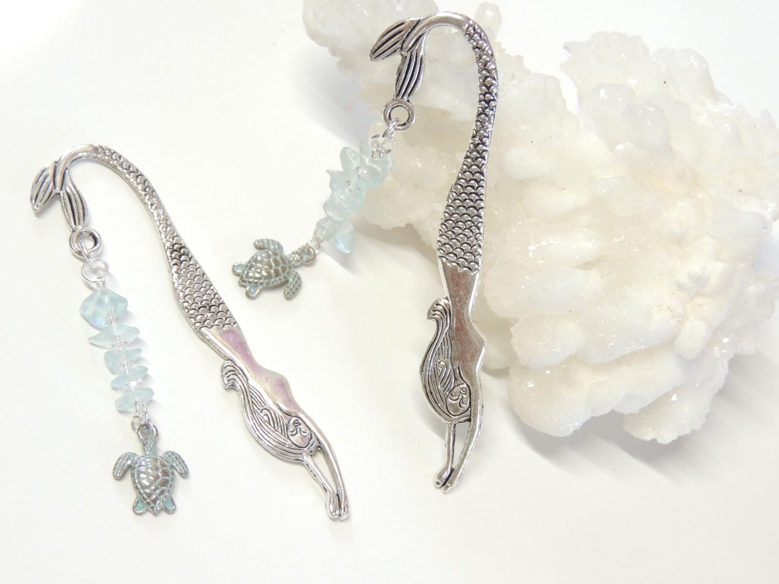 Mermaid Bookmark With Sea Turtle Charm, Metal Bookmark, Little Mermaid ...