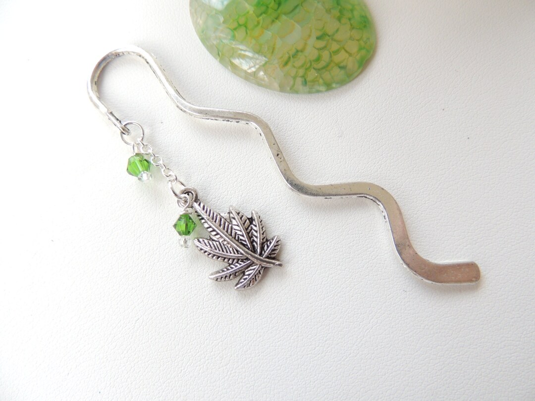 Hemp Leaf Bookmark, Leaf Bookmark, Woodland Beaded Bookmark, Leaf Charm ...
