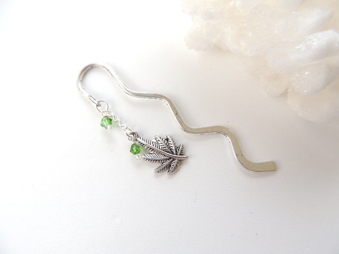 Hemp Leaf Bookmark, Leaf Bookmark, Woodland Beaded Bookmark, Hemp Leaf ...