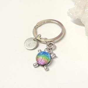 Colorful Turtle Keychain, Key Chain With Hand Stamped Initial, Key ...