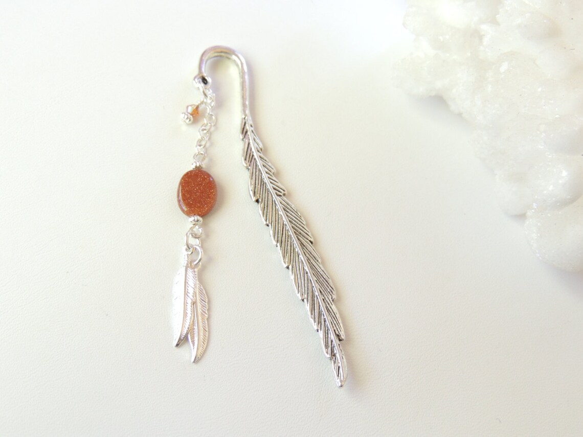 Feather Bookmark With Goldstone Boho Tribal Feather Bookmark | Etsy