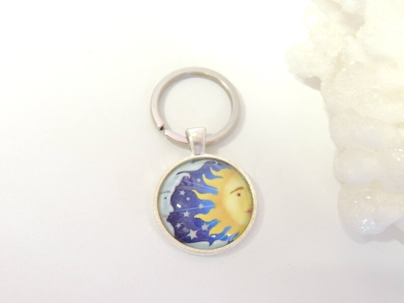 Celestial Sun Moon Keychain Sun Key Chain Glass Dome - Etsy