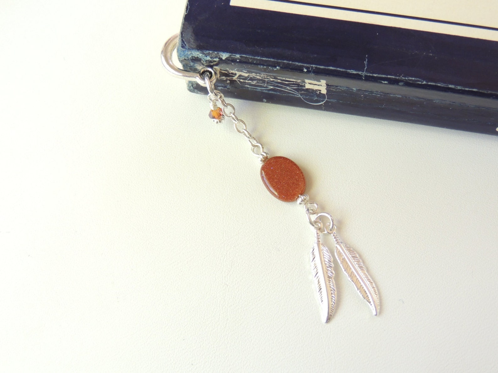 Feather Bookmark With Goldstone Boho Tribal Feather Bookmark | Etsy