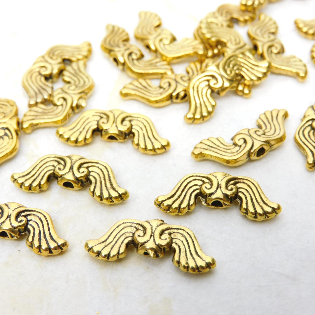 Angel Wing Spacer Bead 10pc Gold Tone, DIY Jewelry Supplies, Fairy Wing ...