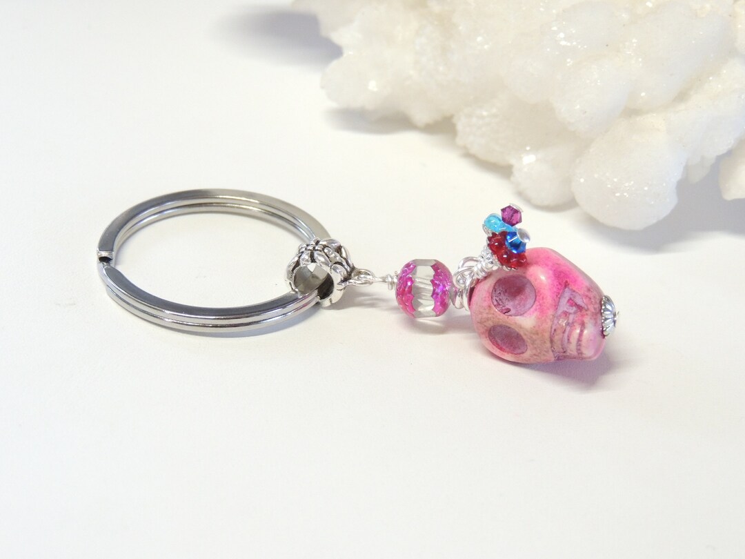 Hot Pink Sugar Skull Keyring, Sugar Skull Dia De Los Muertos Keyring ...