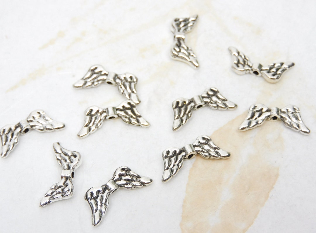 Angel Wing Spacer Bead 10pc, DIY Jewelry Supplies, Wing Bead, Metal ...