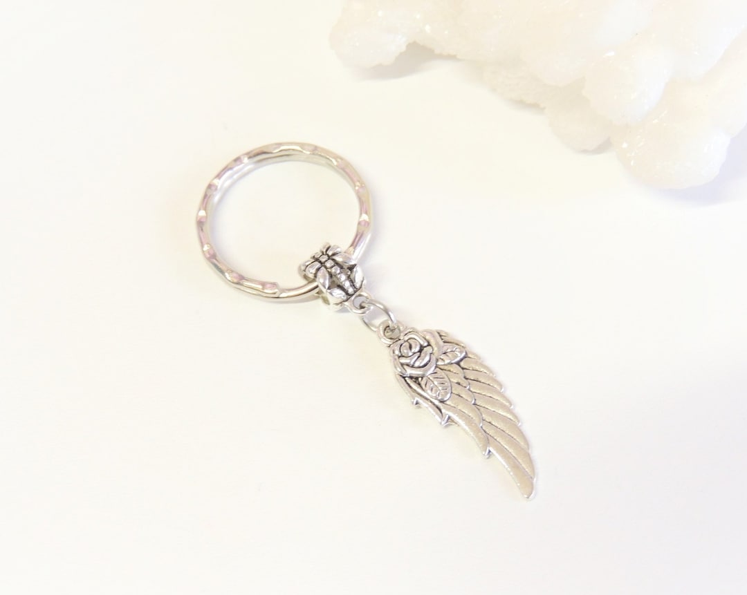 Angel Wing With Rose Keychain, Angel Wing Key Chain, Key Ring, Guardian ...