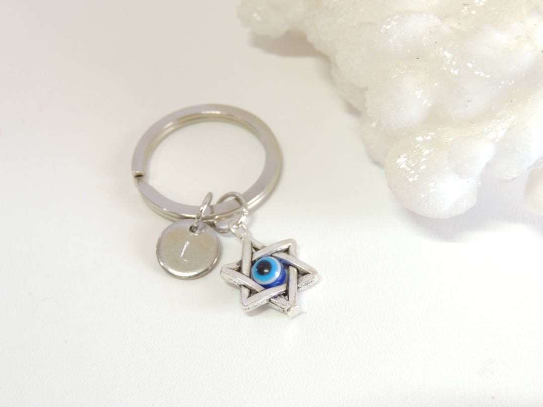 Star of David Keychain With Initial, Hand Stamped Key Ring, Key Chains ...