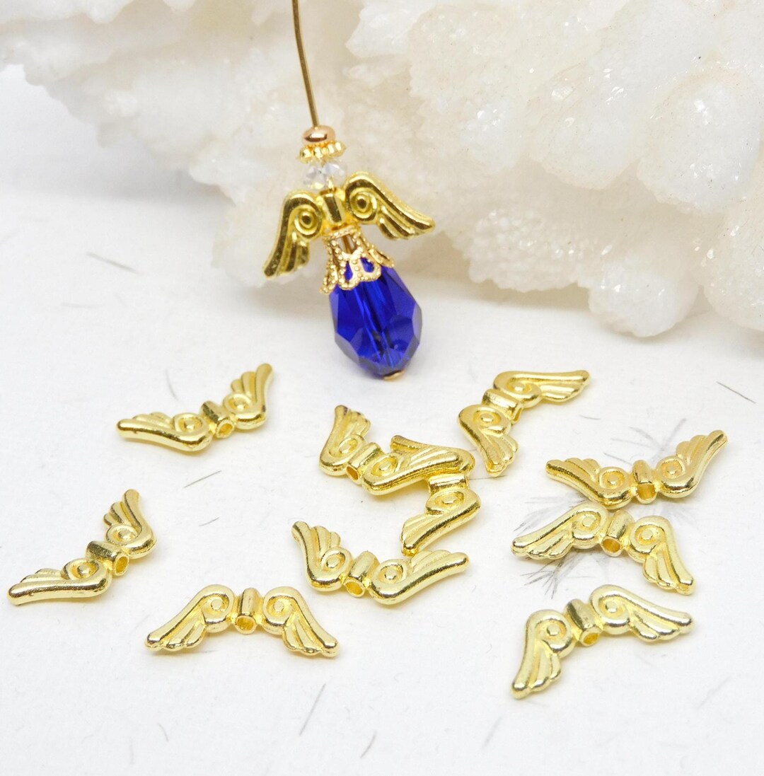 Angel Wing Spacer Bead 10pc Bright Gold Tone, 3D Wing Bead, Craft DIY ...