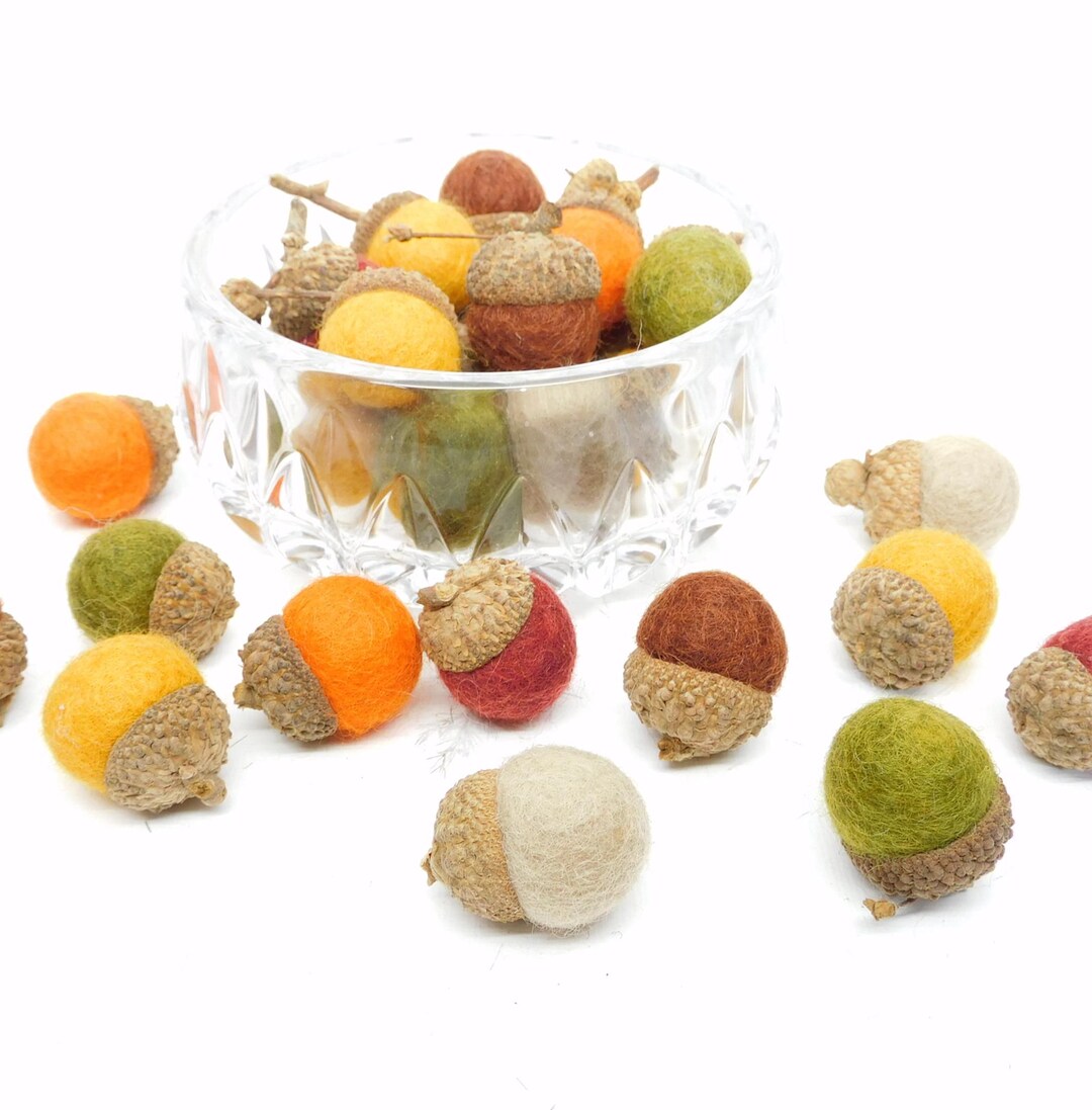 Felted Wool Acorns With Natural Caps 12 Pc, Fall Decor, Rustic Wedding ...