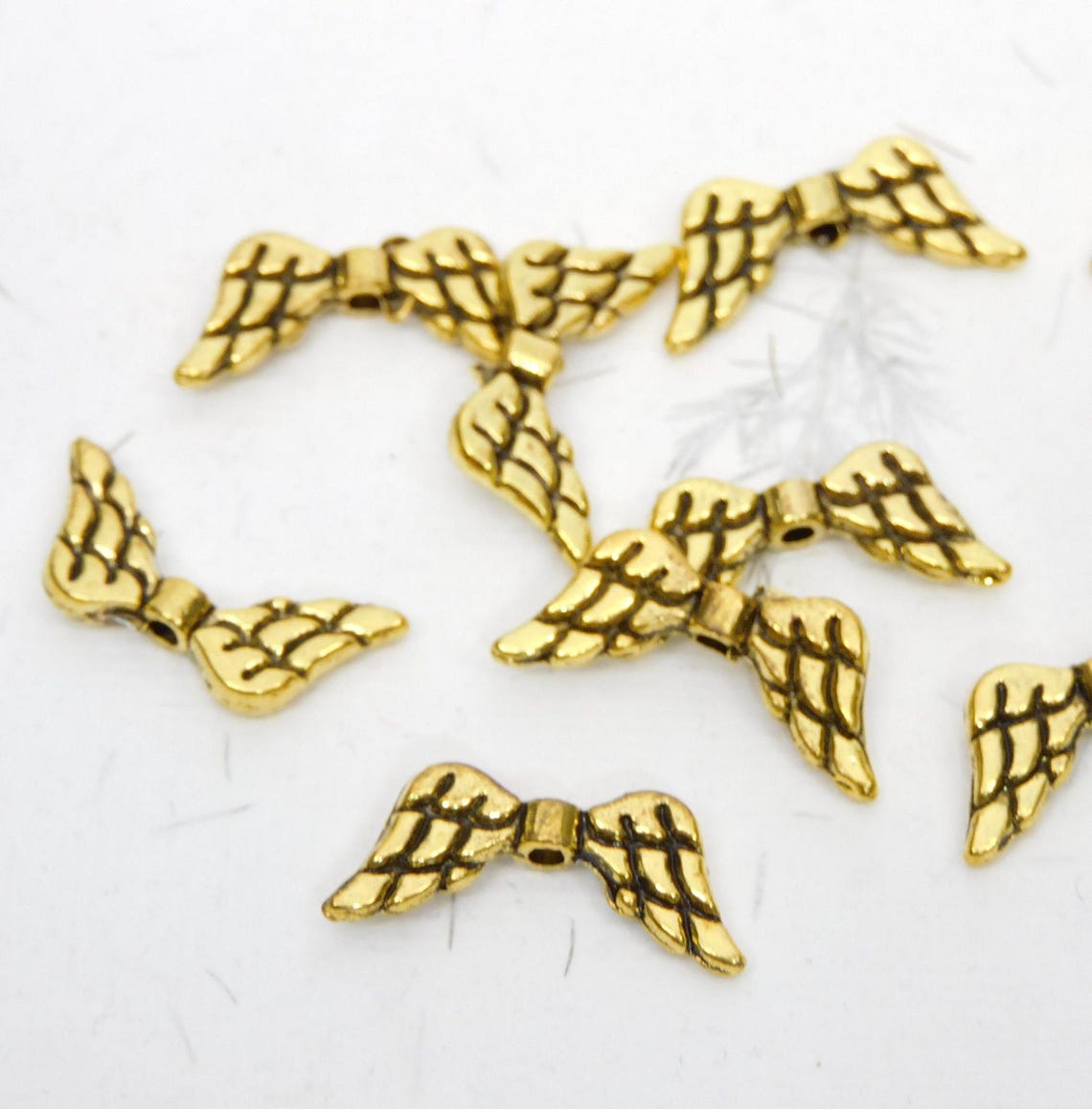 Angel Wing Spacer Bead 10pc Gold Tone, Antique Gold Beads, Craft DIY ...