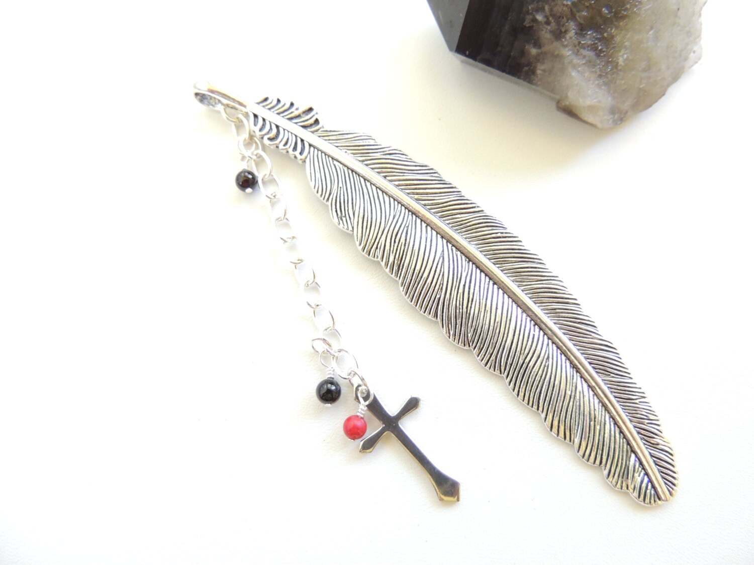 Feather Bookmark With Cross Feather Bookmark Religious - Etsy