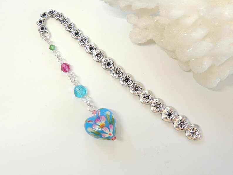 Colorful Glass Heart Bookmark, Metal Bookmark, Mothers Day Gift, Beaded ...