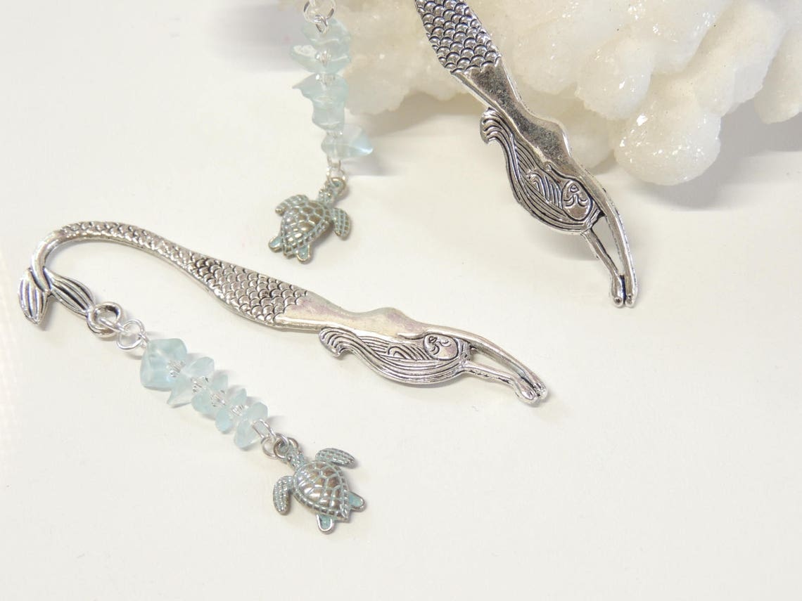 Mermaid Bookmark With Sea Turtle Charm, Metal Bookmark, Little Mermaid ...