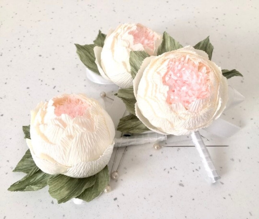 Paper Flower Wedding, Peony Buttonhole, Peony Flowers Wedding, Peony ...