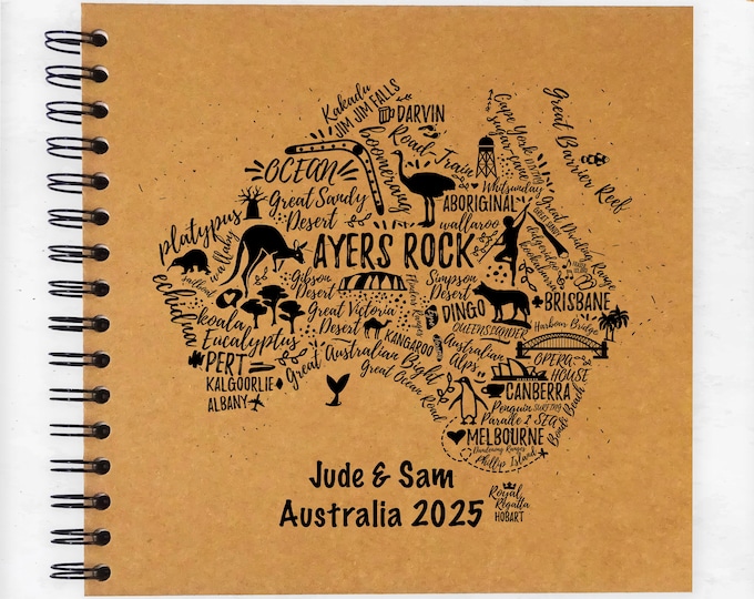 Personalised A5/A4/A3 WORD ART Australia Map Scrapbook Travel Journal ...