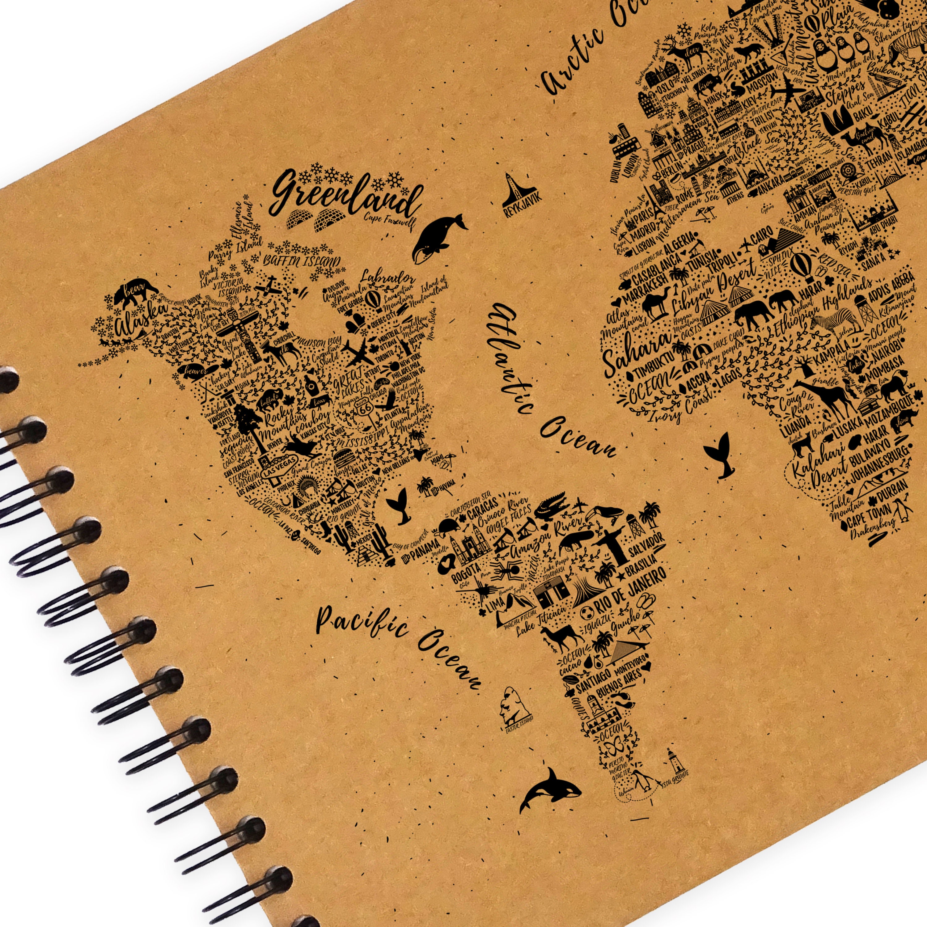 Personalised A5/A4/A3 WORD ART World Map Scrapbook Travel Journal ...