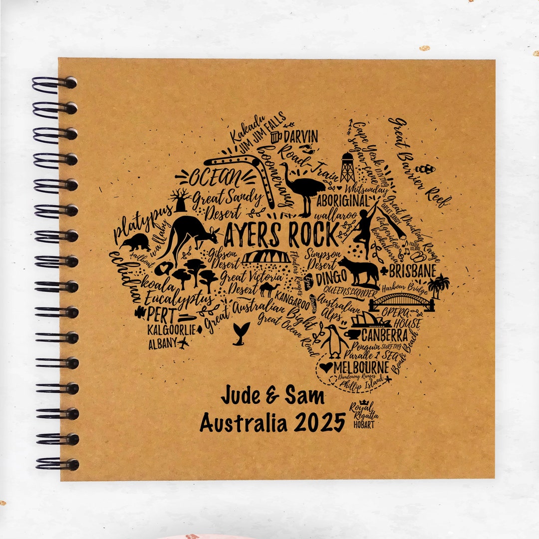 Personalised A5/A4/A3 WORD ART Australia Map Scrapbook Travel Journal ...