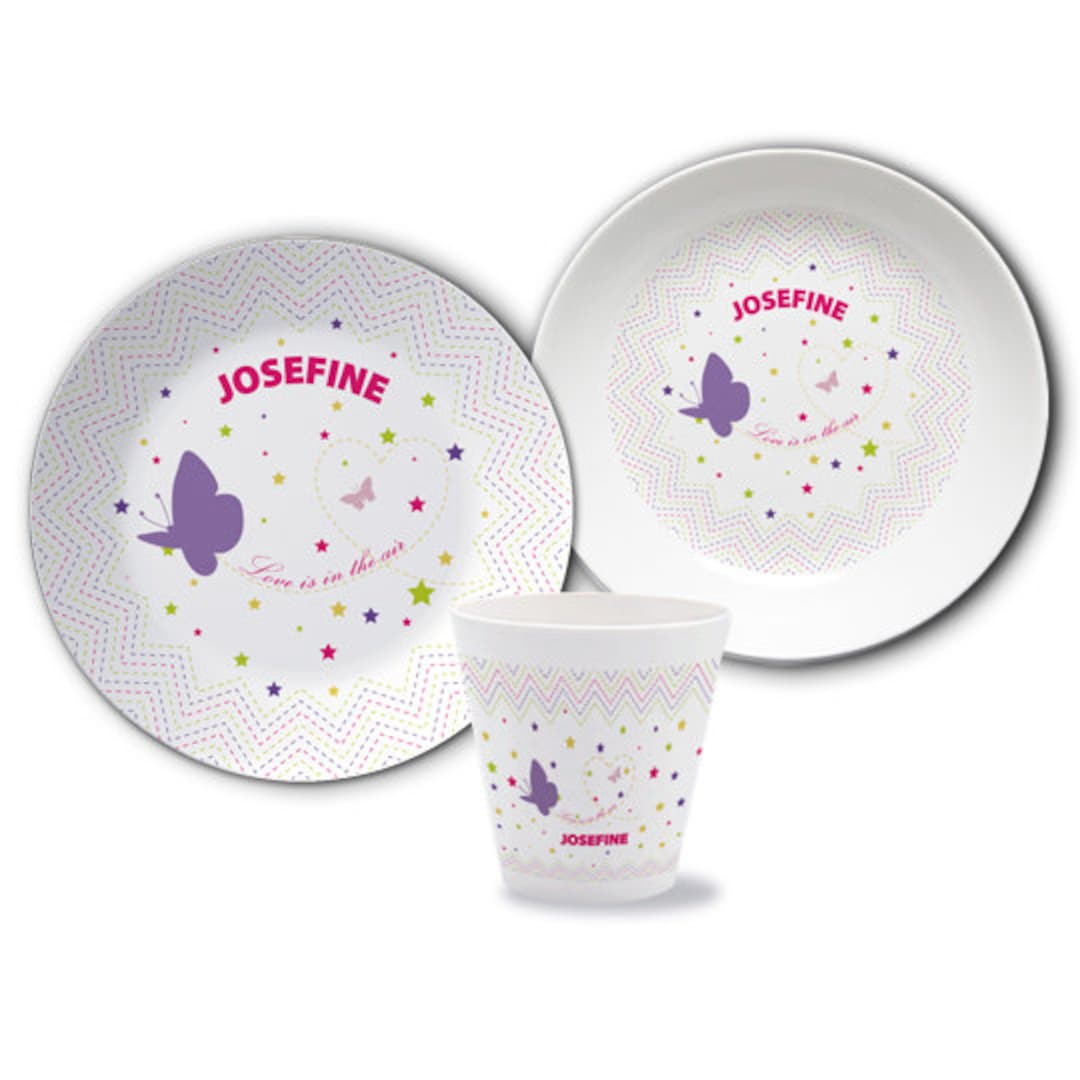 Kindergeschirr personalisiert, Kinderteller mit Namen, Geschenk Taufe, Geburt, Taufgeschenk, Set ...