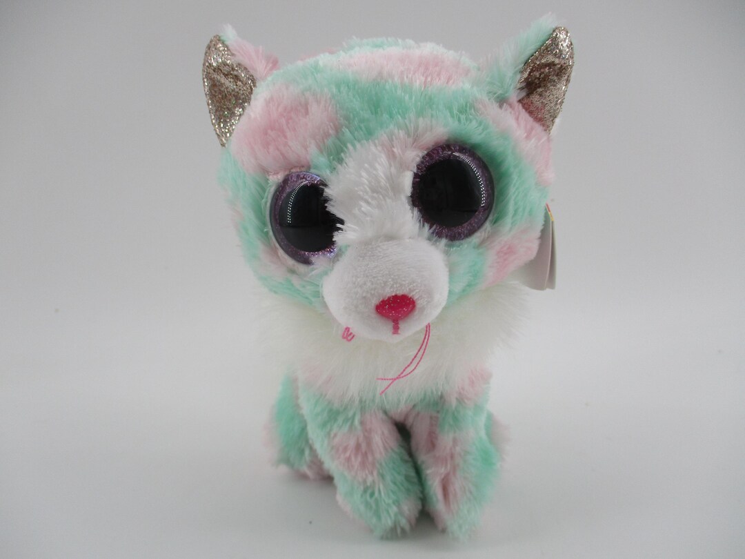 6" Ty Beanie Boo "opal" Calico Cat in Pink, Blue and White With White ...