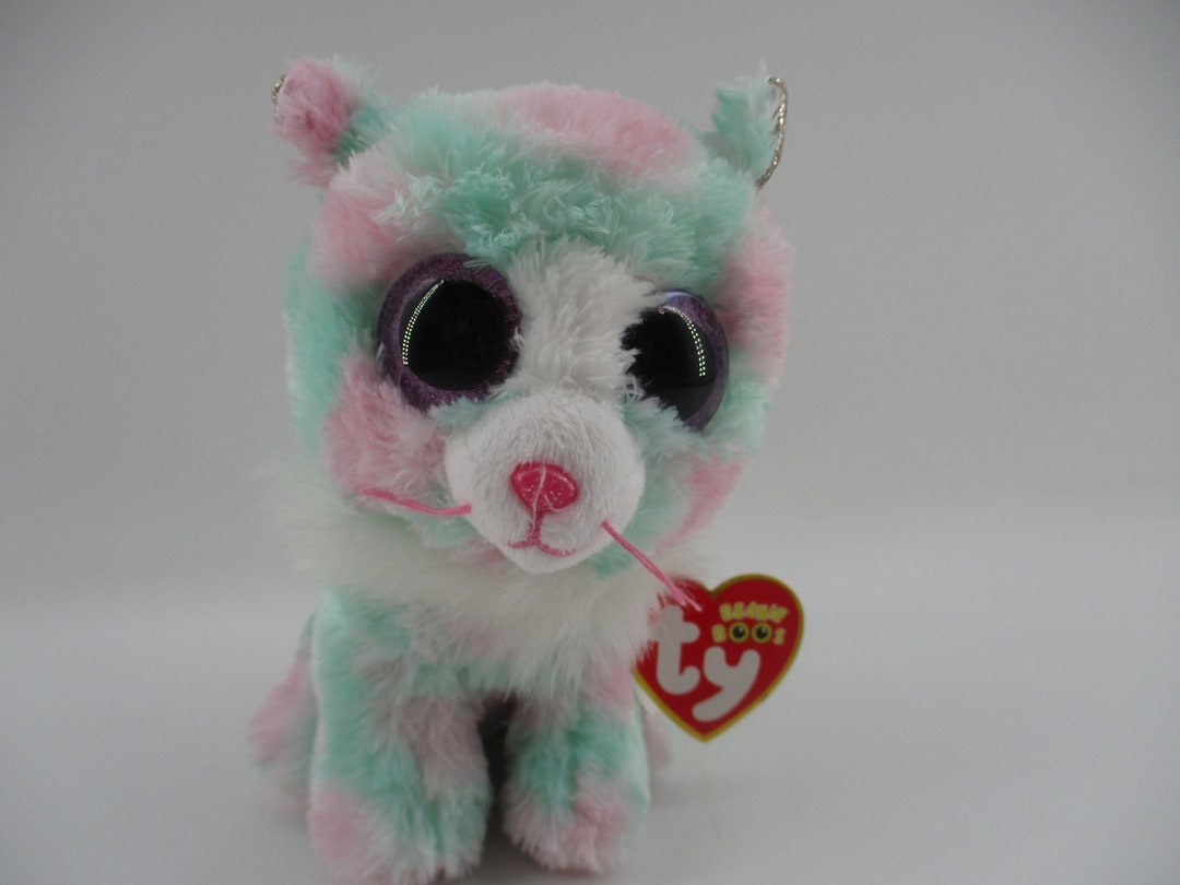 6" Ty Beanie Boo "opal" Green and Pink Calico Cat, Retired, Mint. - Etsy