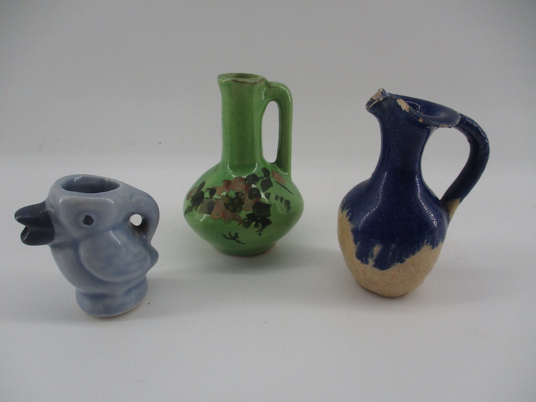 Miniature Ceramic Pitchers: Blue, Green, Beige - Rare Parrot Jug - Etsy