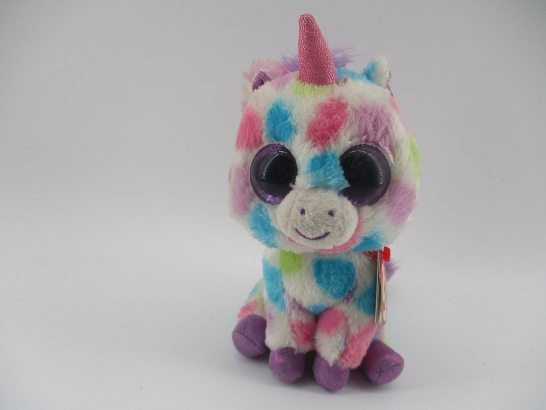Wishful, 6" Rainbow Dots Ty Beanie Boo Unicorn, Glitter Eyes, Retired ...